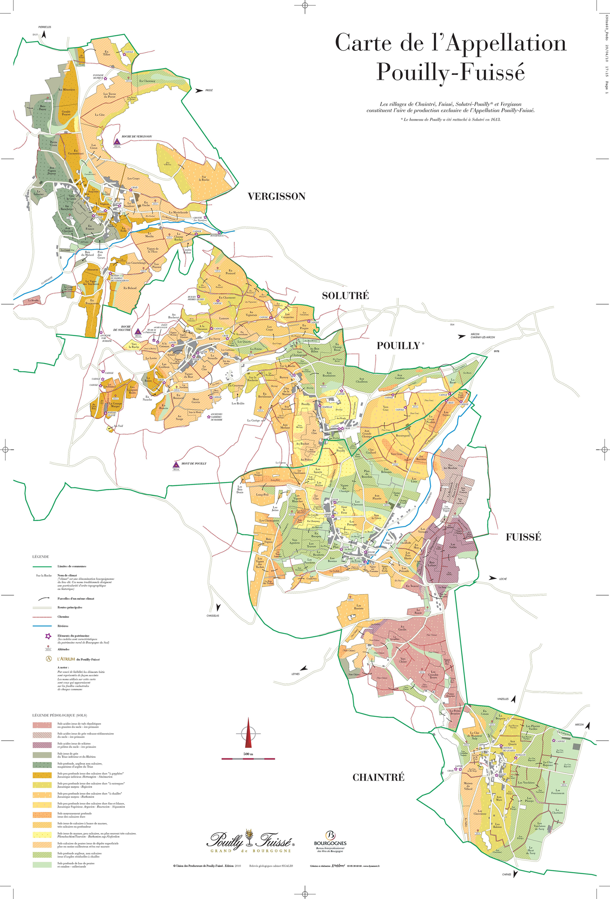 Map of the Pouilly-Fuisse appellation in the Maconnais, southern ...